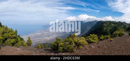 View of El Golfo, west coast, hiking trail to the highest point, Pico ...