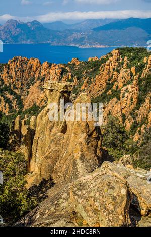 Calanche, bizarre rock formations at 400 m altitude, Corsica, France ...