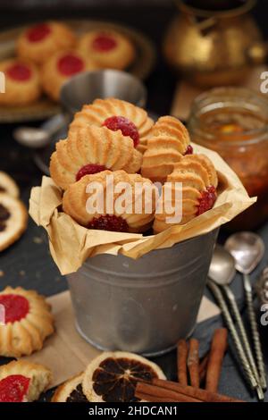 Still life with kurabie cookies on a black background Stock Photo - Alamy