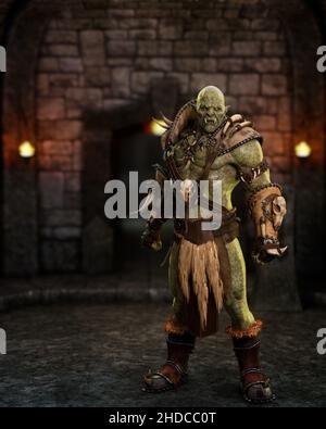 Savage mythical Orc brute standing with aggressive pose and expression ...