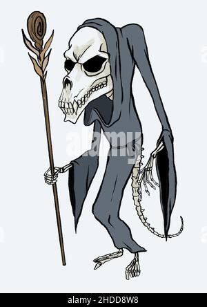 creepy anthropomorphic undead necromancer magical hand drawn cartoon ...