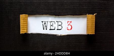 WEB 3 symbol. Concept words WEB 3 appearing behind torn green paper ...