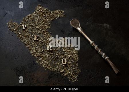 shape of Peru made by yerba mate Stock Photo - Alamy