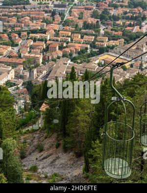 the funivia cable car up Monte Ingino from Gubbio, Umbria Italy Stock ...