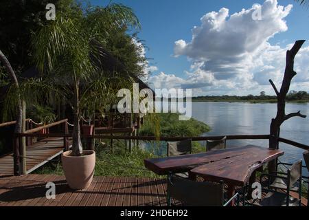 Nunda River Lodge at Okawango river in Namibia in Africa Stock Photo ...