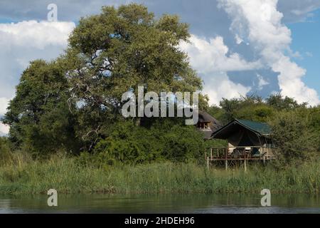 Nunda River Lodge at Okawango river in Namibia in Africa Stock Photo ...