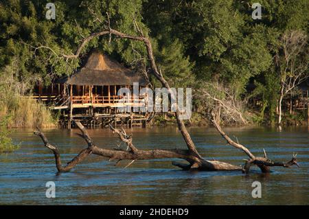 Nunda River Lodge at Okawango river in Namibia in Africa Stock Photo ...