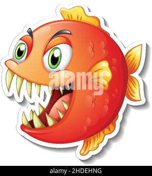 Angry piranha fish cartoon sticker illustration Stock Vector Image ...