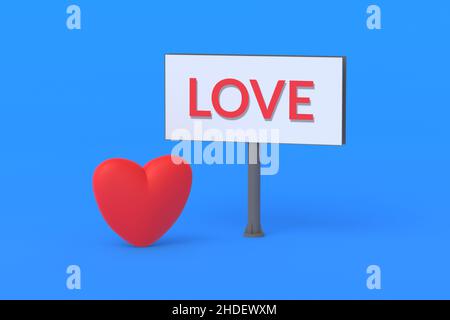 Heart near billboard with inscription love. Advertising of a marriage ...