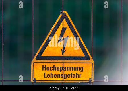warning sign, hv, life threatening, warning signs Stock Photo - Alamy