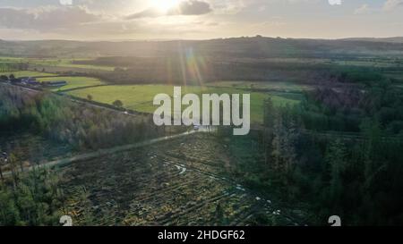 Aerial Photograph Of a Forestry and Village called Cross Inn ...