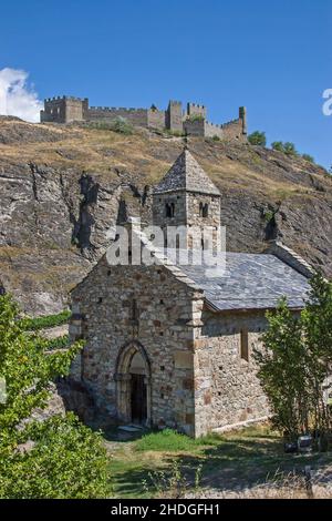 Ruins of the Castle of Tourbillon, Château de Tourbillon, against the ...