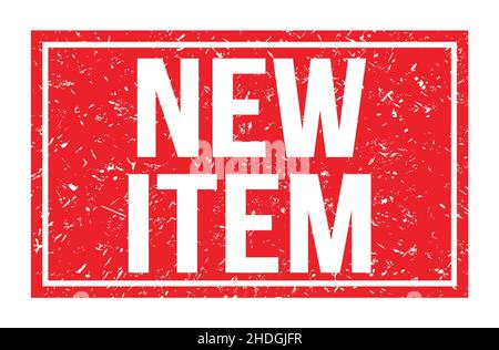 NEW ITEM, words written on blue rectangle stamp sign Stock Photo - Alamy
