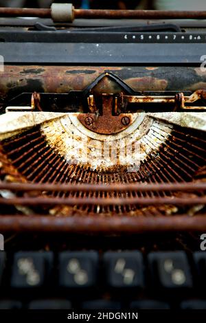 Old rusty typewriter close-up. B&W Stock Photo - Alamy