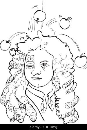 Isaac Newton portrait in line art illustration. Vector Stock Vector ...