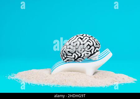 Anatomical copy of a human brain lying in a toy bathtub isolated on a ...