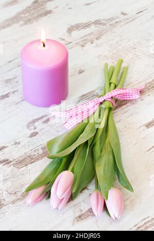 Bouquet of pink tulips on a wood background Stock Photo - Alamy