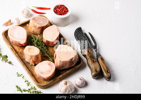 Raw brain beef bone, on gray stone table background, top view flat lay ...
