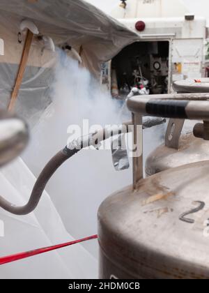 Liquid Nitrogen Tanks LNO2 with off-gassing. Liquid nitrogen—LN2 Stock ...