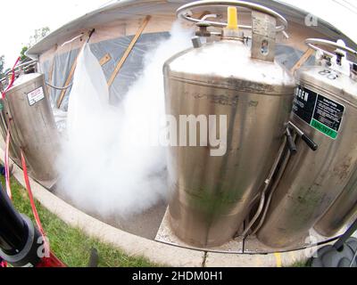 Liquid Nitrogen Tanks LNO2 with off-gassing. Liquid nitrogen—LN2 Stock ...