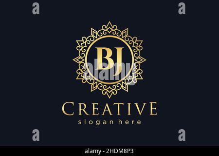 BJ Initial Letter Luxury calligraphic feminine floral hand drawn heraldic monogram antique ...