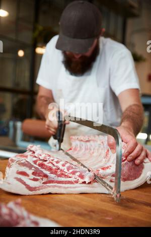 pork, butcher, sawing, porks, butchers Stock Photo - Alamy