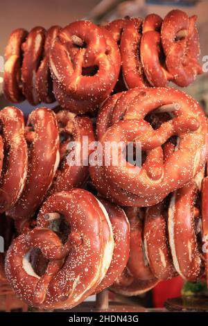 Pastry products on the market stall. Different semi healthy pastries ...