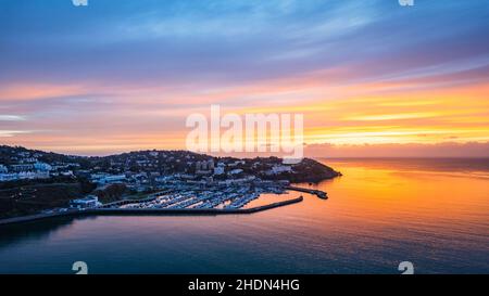 Panorama Torquay Marina from a drone in sunrise time, Torbay, Devon ...