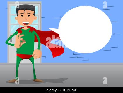 Funny cartoon man dressed as a superhero holding toothbrush. Vector ...