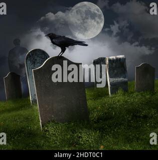 Spooky cemetery at night Stock Photo - Alamy
