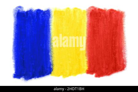National flag of Romania painted with stroke brush on isolated white ...