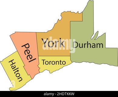 Pastel flat vector administrative map of GREATER TORONTO AREA, ONTARIO ...