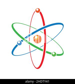 Structure of atom with round nucleus and colorful electrons in orbits ...
