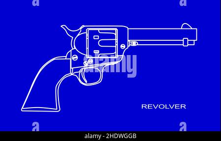 A Typical Revolver In Blueprint Style Stock Photo - Alamy