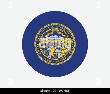 Nebraska Round Circle Flag. NE USA State Circular Button Banner Icon ...