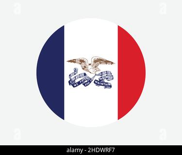 Iowa Badge. Round logo of US state with triangular mesh map and radial ...