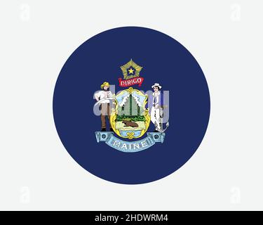 Maine Round Circle Flag. ME USA State Circular Button Banner Icon ...