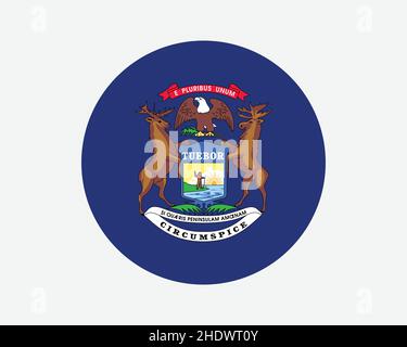 Michigan Badge. Round logo of us state with triangular mesh map and ...