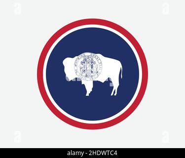 Wyoming Round Circle Flag. WY USA State Circular Button Banner Icon ...