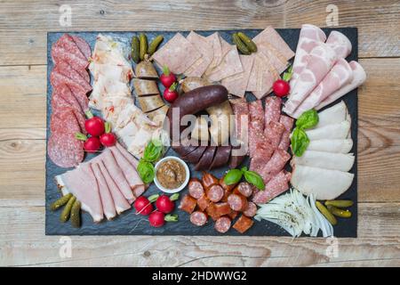 sausage platter, beer ham, sausage platters, hams Stock Photo - Alamy