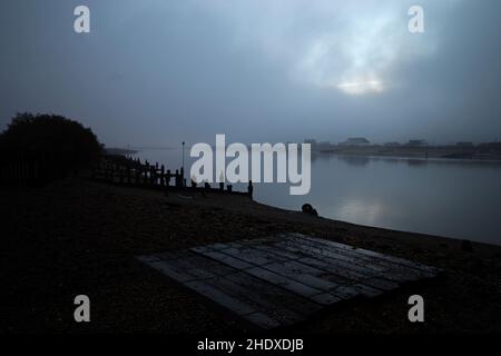 Sea mist river Deben estuary Bawdsey Ferry Suffolk UK Stock Photo - Alamy