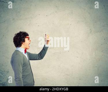 shouting, mobile, nerd, scream, screaming, shout, mobiles, nerds, swot ...