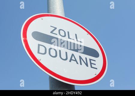 Traffic sign at the German-French border: Zoll - Douane. [automated ...