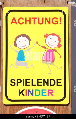 warning sign, children, warning signs, childs, kid, kids Stock Photo ...