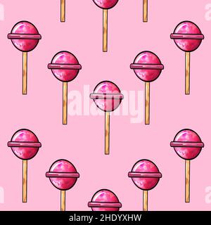 Seamless raster pattern of candy lollipop in a round shape on a stick ...