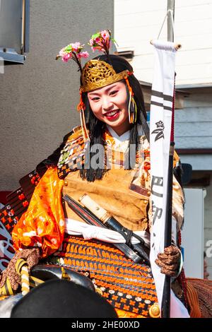 Japanese woman in the dress of the Heian period at the Matsuri shrine ...
