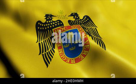 3D illustration flag of Lima is a region of Peru. Waving on the wind ...