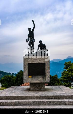 The monument Fallen Cyclist at Passo Ghisallo on the hill Madonna del ...