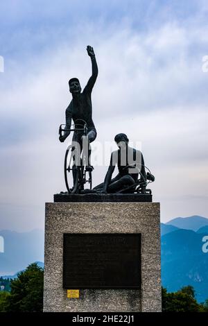 The monument Fallen Cyclist at Passo Ghisallo on the hill Madonna del ...