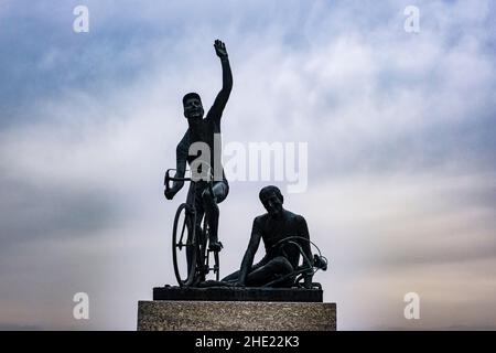 The monument Fallen Cyclist at Passo Ghisallo on the hill Madonna del ...